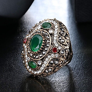 Colorful Turkish Jewelry Antique Multi Stones Crystals Ring for Women