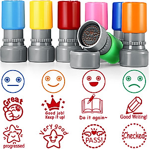 12 Pack Sorted Teacher Stamp Self-Inking Rubber Stamps Picture Stamps for Teachers Motivation Stamps Teacher Review Photosensitive Stamps Behavior Stamps for Kids Students School Classroom Homework
