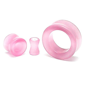 Mystic Metals Body Jewelry Pair of Pink Cat Eye Stone Concave Double Flare Tunnels (STN-684) (0g (8mm))