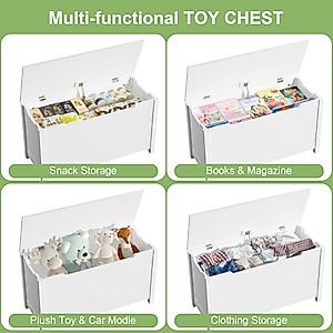 Mancofy Kids Wooden Toy Box Storage, Wooden Toy Chest/Bench for Girls Boys, Wooden Storage Organizer with Safety Hinged Lid for Ages 3+, Children's Furniture (White)