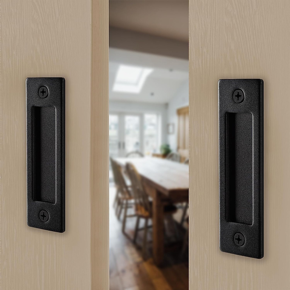 Wright Products Sliding Flush Barn Door Handle Set, Matte Black, 1 Pack - Mounting Hardware Included