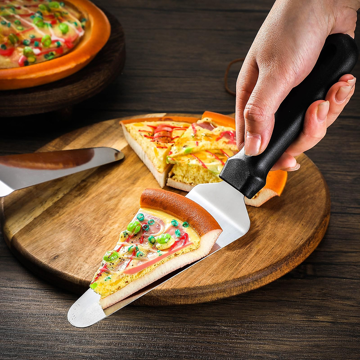 Zhehao 20 Pack Plastic Handle Pizza Pie Server Stainless Steel Pizza Spatula Server Non Slip Triangular Spade Spatula Easy to Grip Pie Spatula Cutter Pie Knife Cake Serving Utensils (Black)