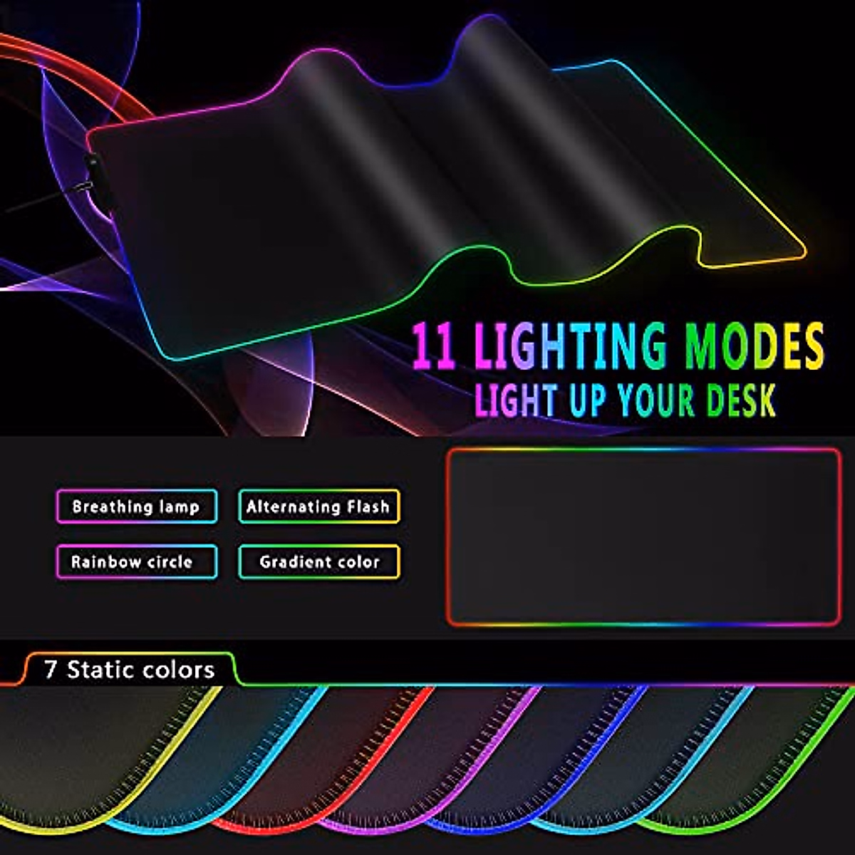 31.5"X12" RGB Gaming Mouse Pad, Large LED Mousepad with 11 Lighting Modes, Soft Non-Slip Rubber Base Mouse Mat for Computer Desk Keyboard, Waterproof XL Gaming Mousepad.