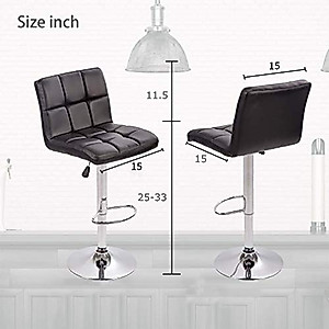 BestOffice Bar Stool Barstools Bar Chairs Counter Height Adjustable Swivel Stool with Back PU Leather Kitchen Counter Stools Set of 2 Dining Chairs (Black)