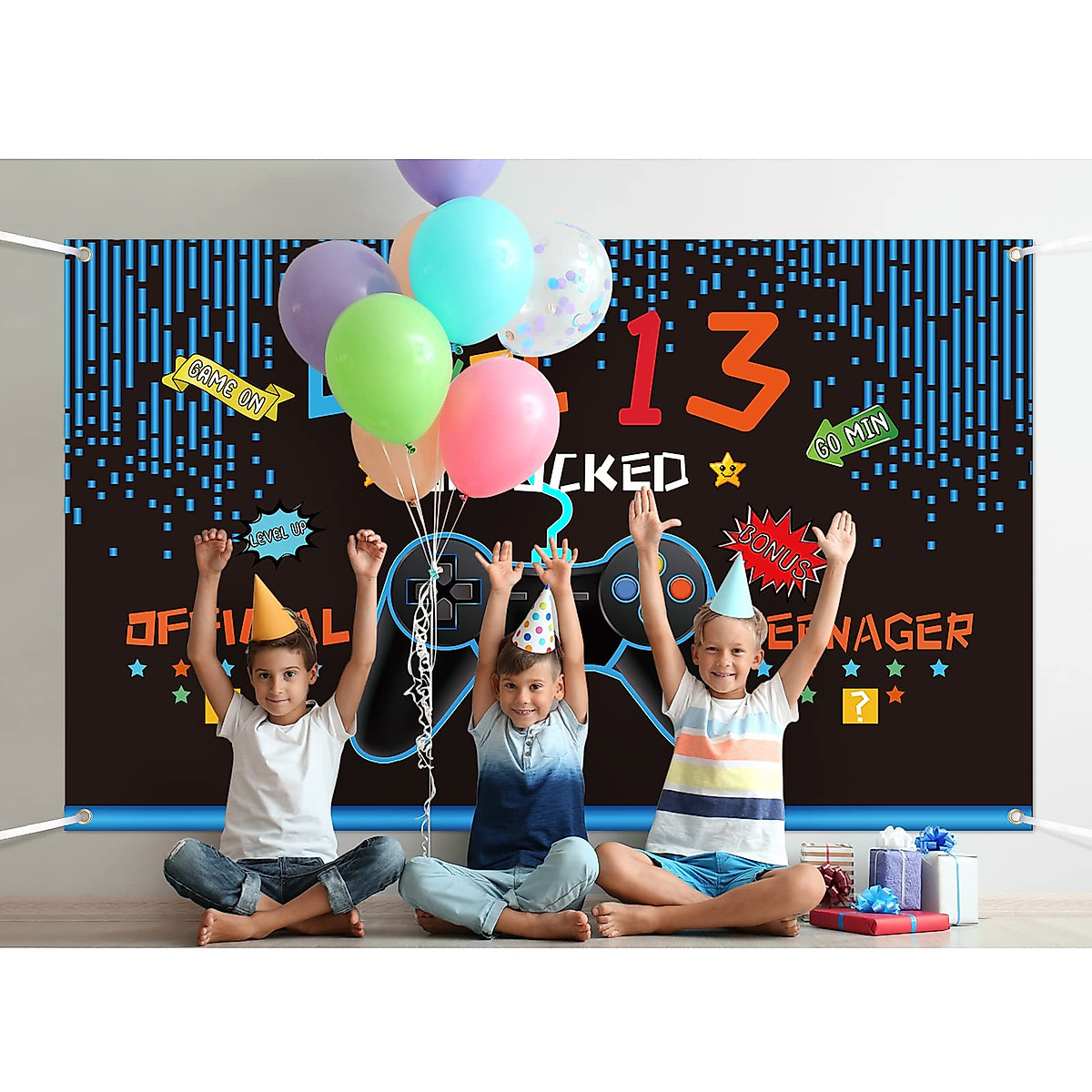 Video Game Birthday Decorations 8 9 10 11 12 13 14th Birthday Decorations for Boys Gaming Theme Photo Props Backdrop Banner Teenager Birthday Decoration (Level 13)