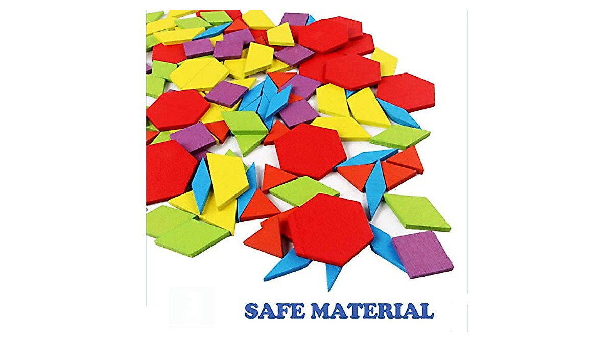 155 Pcs Wooden Pattern Blocks Set - Geometric Shape Puzzle Kindergarten ...