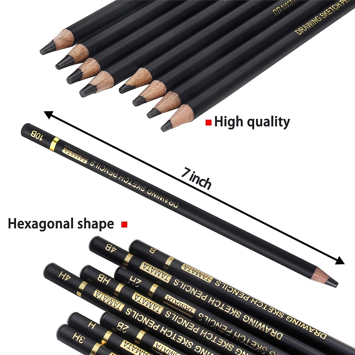 RVOGJP TAMATA Professional Drawing Sketching Pencil Set - 12 Pieces Art Drawing Graphite Pencils(12B - 4H), Ideal for Drawing Art, Sketching, Shading, for Beginners & Pro Artists