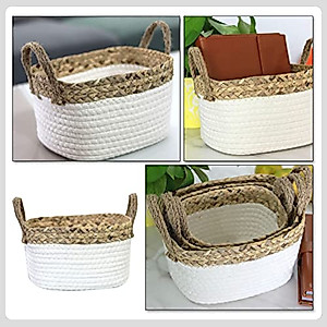 LIFKOME Snack Containers Storage Organizer Woven Storage Basket with Handle Wicker Magazine Basket Book Holder Makeup Storage Basket Bin for Home Office 19cm Woven Baskets Woven Baskets