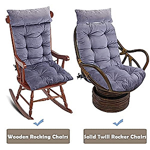 Big Hippo Rocking Chair Cushion,Soft Thicken Rocking Chair Cushion Set with Detachable Neck Pillow Back Support,Comfy Chair Cushion Pad with Ties for Outdoor Indoor Home Office,Gray