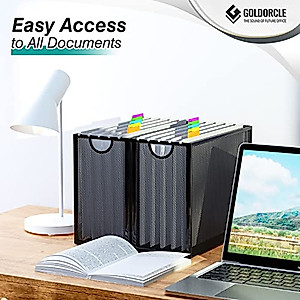 GoldOrcle Hanging File Organizer, Letter-size File Holder Filing Box with 5 Hanging Folders, Metal Mesh Desk File Folder Storage(No Assembly Required)