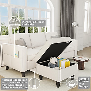 Yattem 78'' Convertible Sectional Sofa Couch：Beige L-Shaped Couches for Living Room with Reversible Chaise—3-Seat Modern Linen Sectional Couches for Living Room/Apartment/Studio/Small Space