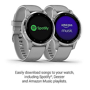 Garmin vivoactive 4S, Smaller-Sized GPS Smartwatch, Features Music, Body Energy Monitoring, Animated Workouts, Pulse Ox Sensors and More, Silver with Gray Band (Renewed)