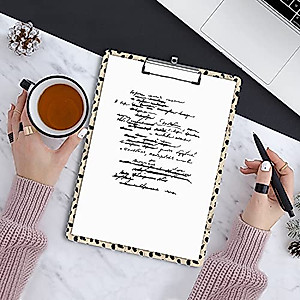 Cute Clipboard with Designs ​Wood A4 Letter Size Hardboard Office Clipboards, Retractable Hole for Hanging Decorative Clip Board - Cheetah Spots（12.4" x 8.9"）