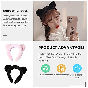 Lurrose 3pcs Animal Ear Headband Plush Makeup Headband Spa Headband Turban Cat Hair Band for Women Gilrs Washing Face Cosmetic Shower Sport