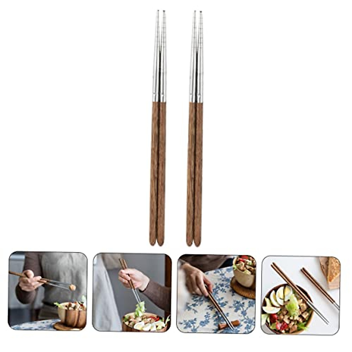 BESTonZON 2 Pairs Stainless Steel Splicing Chopsticks Metal Chopsticks Camping Dinnerware Japanese Food Chop Sticks Stainless Steel Chopsticks Table Silverware Household Flatware Home Supply