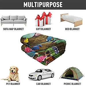 KLRIGR Soft Cozy Fleece Throw Blanket for Couch, Birds and Flowers, 50X60 Inches