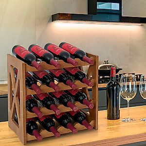 NHZ Wine Rack freestanding Floor, Wooden Wine Rack, Sturdy and Durable Wine Storage Cabinet Shelf, Wine Racks Countertop - 4 Tiers 16 Bottle Wine Holder for Kitchen, Pantry, Cellar.