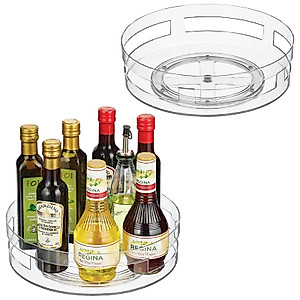 mDesign Lazy Susan Turntable Plastic Open Vented Spinner for Kitchen/Bathroom, Pantry, Fridge, Cupboards, Counter Organizing, Fully Rotating Organizer for Food, 11.5" Round - 2 Pack, Clear