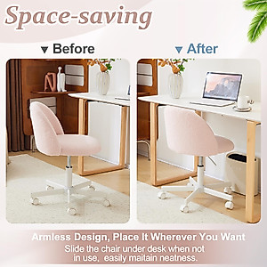 VINGLI Candy Chair Armless Cute Desk Chair,Comfy Small Office Chair with Wheels,Vanity Chair with Lumbar Support,Teddy Adjustable Rolling Swivel Computer Task Chair for Home Office,Bedroom,Gentle Pink