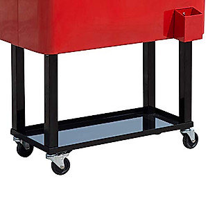 Outsunny 80 QT Rolling Cooling Bins Ice Chest on Wheels Outdoor Stand Up Drink Cooler Cart for Party, Red