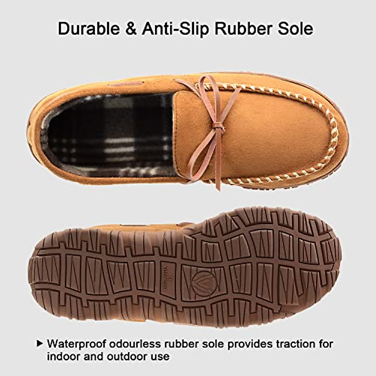 Lulex Mens Moccasin Slippers Memory Foam Indoor Outdoor House Shoes with Hard Sole Beige Size 10