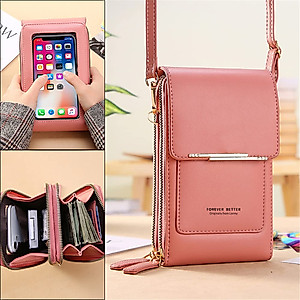 Cell Phone Bags, Crossbody Bags for Women Soft Leather Wallet Purse Touch Screen Mobile Phone Handbags & Shoulder Bags (pink)