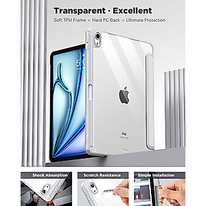 TiMOVO Case for iPad Air 11 Inch M2 2024 with Pencil Holder, iPad Air 6th/5th/4th Generation Case (2024/2022/2020) 10.9 Inch, Slim Stand Protective Cover with Transparent Back Shell, Light Gray(V1)