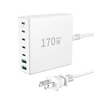 USB C Charger. Sacrack 170W 7 Port Fast Charging Station Laptop Power Adapter Compatible with MacBook Pro/Air, All iPhone 14/13/Mini/Pro/13 Pro Max/12 Galaxy Note20 S22 S21 Pixel 4/3 iPad Pro White
