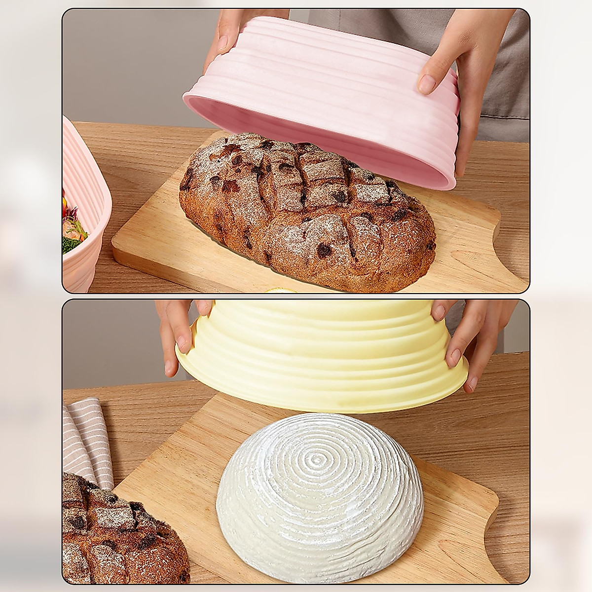 YCQQPRO Silicone Banneton Bread Proofing Basket for Sourdough, 9" & 10" Sourdough Bread Baking Supplies, Sourdough Starter Kit, Bread Making Supplies Tools, Bread Baskets Set (Round & Oval)