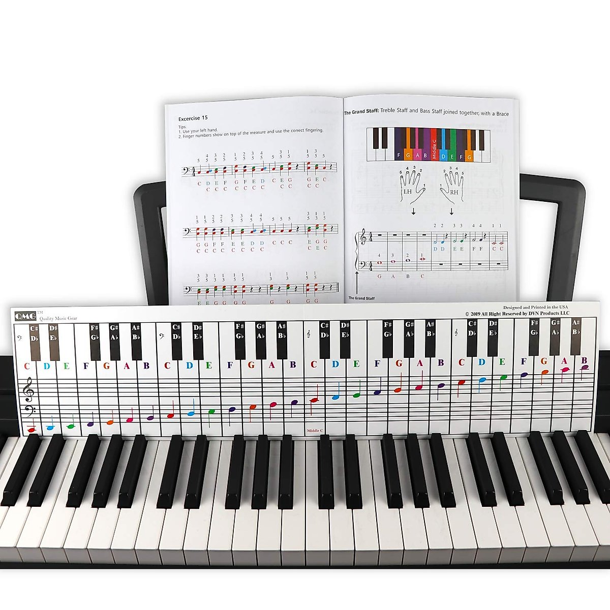 QMG Piano and Keyboard Note Chart and Complete Color Note Piano Music Lesson and Guide Book for Kids and Beginners