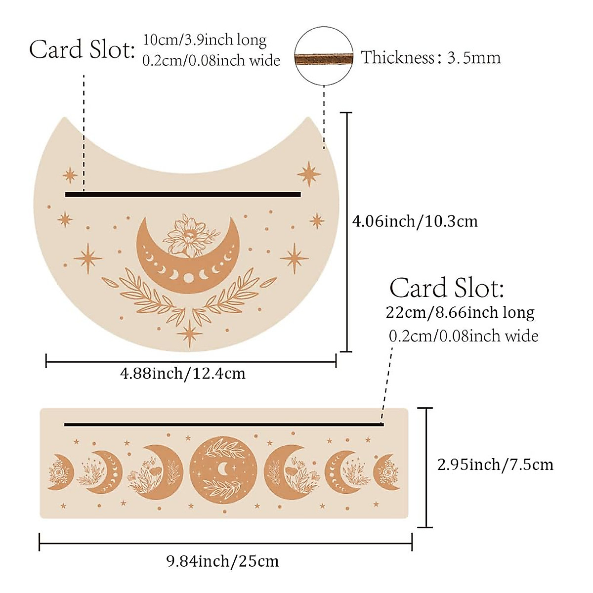 GORGECRAFT 2PCS Wooden Card Stand for Tarot 5" Moon Shape and 10" Rectangle Wood Tarot Cards Altar Stand Display Holder Witch Divination Tools Majic Ceremonial Wiccan Supplies(Moon Phase and Flower)