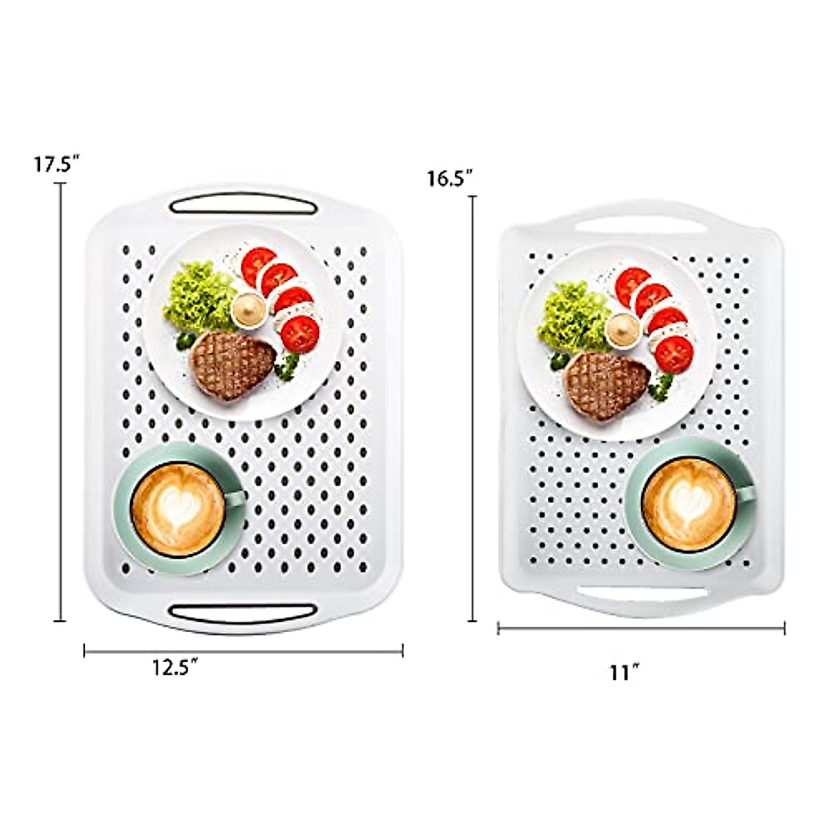 TOPZEA 2 Pack Non-Slip Food Serving Tray with Handle, Plastic Rectangular Restaurant Serving Tray Cafeteria Fast Food Breakfast Tray Coffee Table Tray for Eating on Bed, Couch, Car