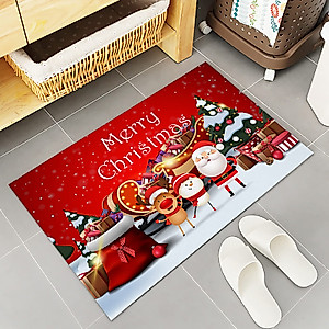 2 Piece Santa Claus Kitchen Rug Set Merry Christmas Snowman Elk Indoor Floor Mats for Winter, Xmas Door Mat Runner Rug Carpet Mat for Kitchen Home Decor (15.7" x 23.6"+15.7" x 47.2")- Snowy Winter Art
