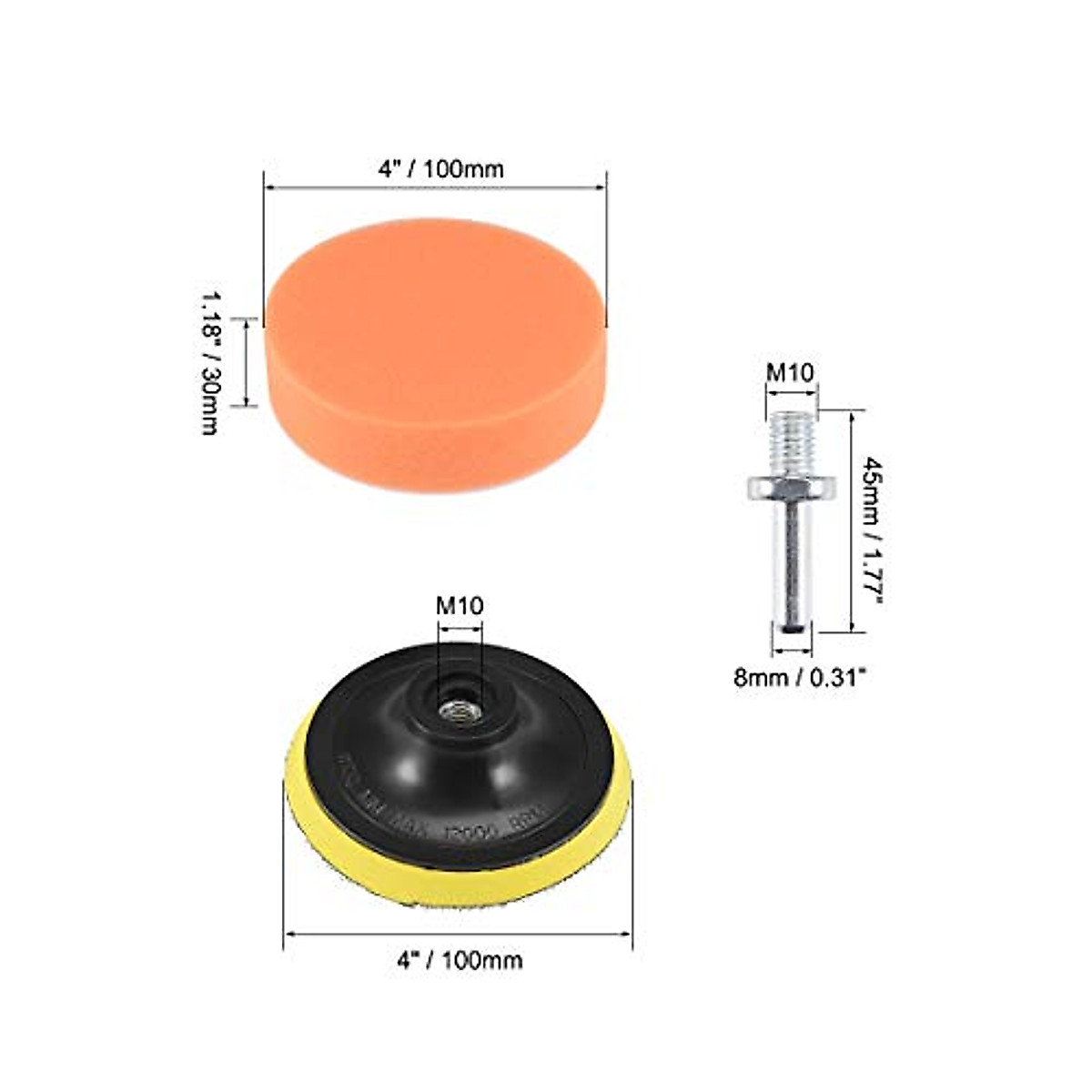 uxcell 4" Foam Drill Polishing Pad Kit, 5pcs Flat Sponge Pads 1pcs Hook and Loop Backing Pad with M10 Drill Adapter for Boat