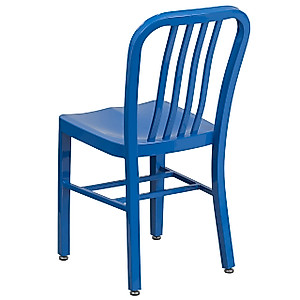 Merrick Lane Santorini Indoor/Outdoor Dining Chair - Blue Galvanized Steel Frame - 18 Inch Seat - Slatted Back