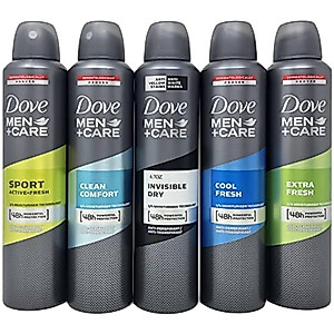Dove Men + Care Antiperspirant Spray Variety Set, Sport, Clean Comfort, Invisible Dry, Cool Fresh and Extra Fresh Scents, 8.45 Ounce, 5 Count
