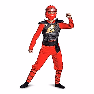 Disguise Kai Costume for Kids, Classic Lego Ninjago Legacy Themed Children's Character Jumpsuit, Child Size Large (10-12), Red & Black