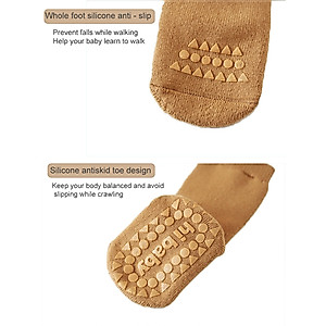 BEHELE Baby Non Slip Grip Socks Toddler Knee High Anti Skid Crew Slipper Crawling Socks for Girls Boys Newborn (S(0-12 months))