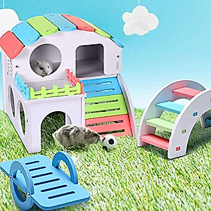 AFXOBO 3Pcs Hamster House Bridge Hamster Seesaw Nest Wooden Color Seesaw Arch Bridge Villa for Small Hamster