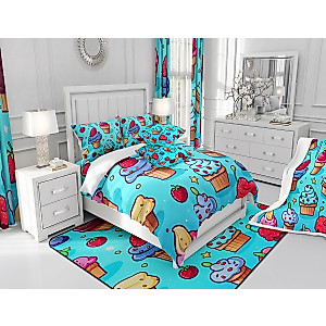 Feelyou Kids Cake Duvet Cover Strawberry Fruit Cake Bedding Set for Boys Girls Food Modern Art Comforter Cover Twin Size Bedspread Cover