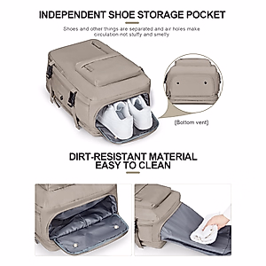 Large Travel Laptop Backpack, Expandable Flight Approved Backpack, Carry on Backpack for Women, Waterproof 17inch Laptop Hiking Backpack with Shoe Compartment, Grey Brown