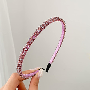 Ruihfas 6Pcs Bling Bling Double Rows Crystal Rhinestone Headband for Women Girls Thin Hair Hoop Fashion