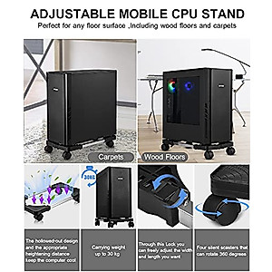Computer Tower Stand, Adjustable Mobile CPU Stand with Rolling Caster Wheels, Premium PC Tower Stand Holder for Floor Carpet Gaming PC Case