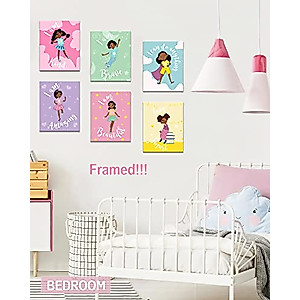 Girls Room Decor Black Girl Wall Painting Art Decor - Motivational Black Girl Posters - Inspirational Art Paint for Kids Teen Girls Room Wall Decorations (Framed, 8 x 10 Inch x 6pcs)