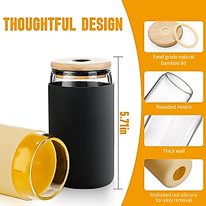 Glass Cups with Lids and Straws 2 pcs, Glass Cups with Silicone Protective Sleeve-16 oz Iced Coffee Cups with Lids，Glass Coffee Cups for Beer, Tea, Gift Giving