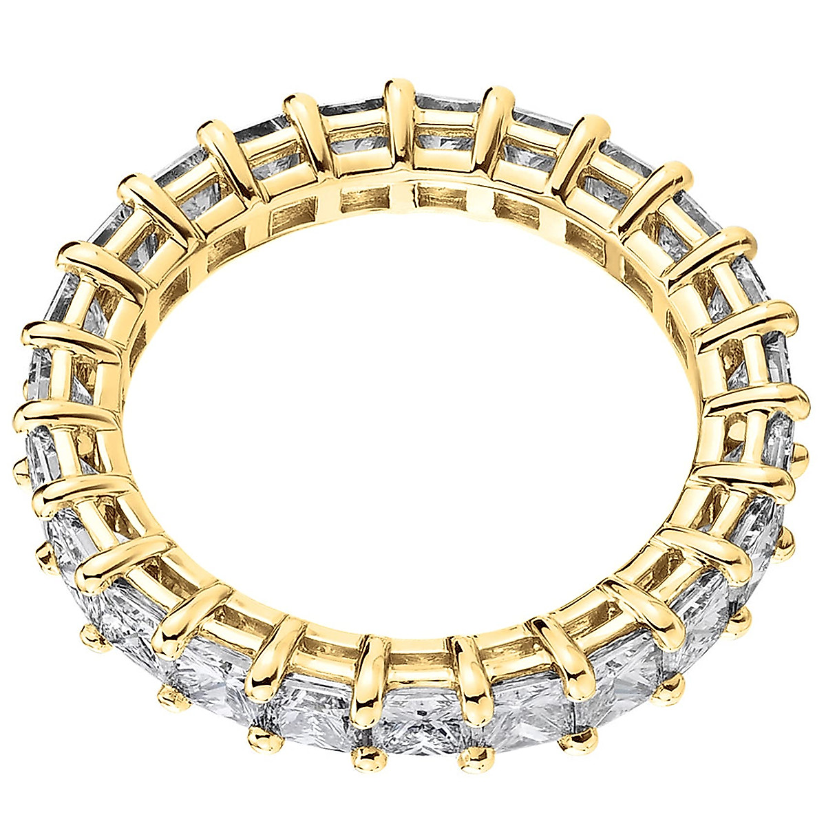 PAVOI 14K Yellow Gold Plated Princess Cut Cubic Zirconia Love Ring - 3mm Stackable Bands for Women - Gold Eternity Rings for Women, Size 6