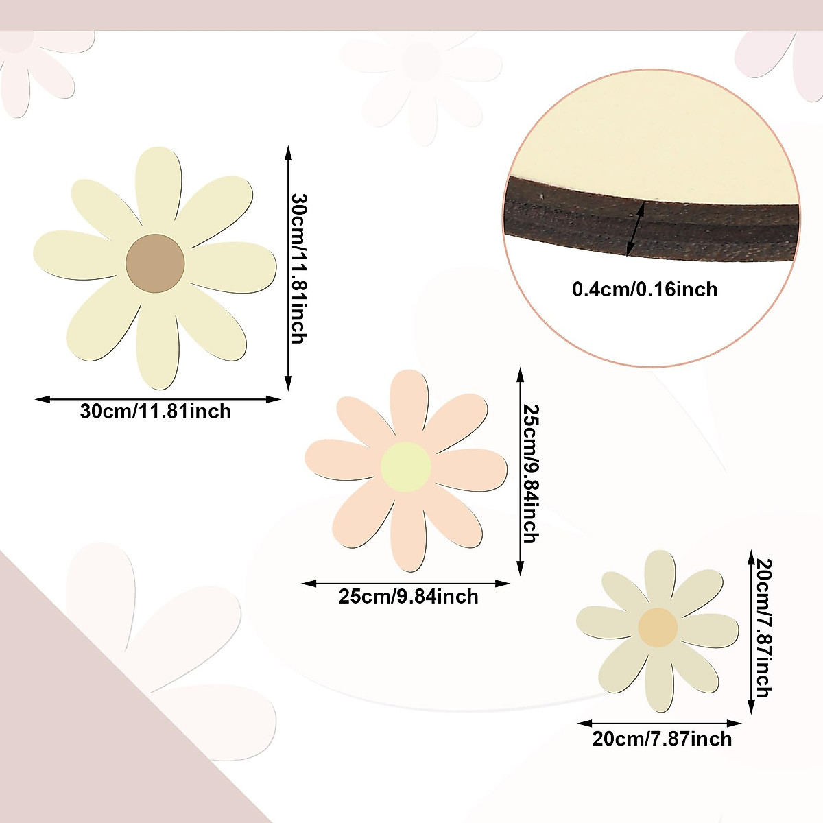 Thyle 6 Pcs Daisy Wall Decor Wooden Daisy Wall Art White Flowers Signs Hanging Plaque for Home Nursery Bedroom Farmhouse Bathroom Decorations Housewarming Gifts (Pink Style)