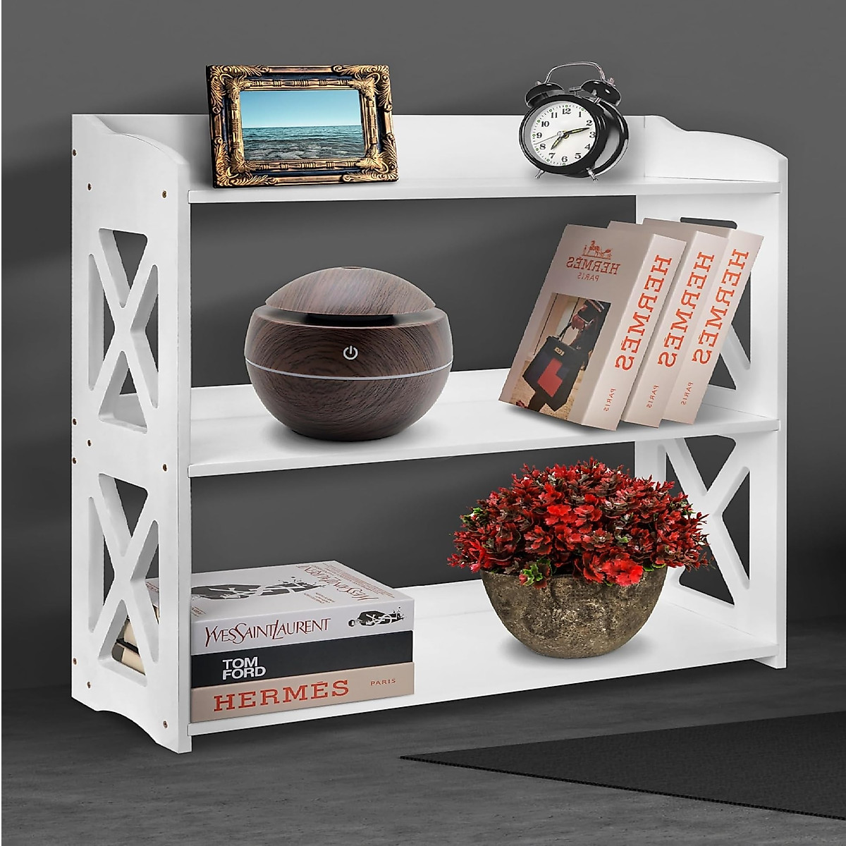 YCICI Cici Bookcase by Natural Wood, 3 Tier Bookshelf, Small Book Shelves Freestanding Display Storage Shelves. Open Bookshelf for Bedroom, Living Room and Office (White, 3 Tier)