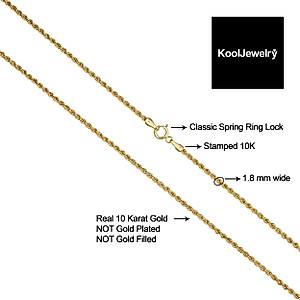 10k Yellow Gold Rope Chain Necklace (1.8 mm, 14 inch)