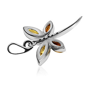 Ian and Valeri Co. Multicolor Amber Sterling Silver Dragonfly Pendant
